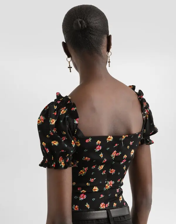 Dolce & Gabbana Floral-print Charmeuse Top