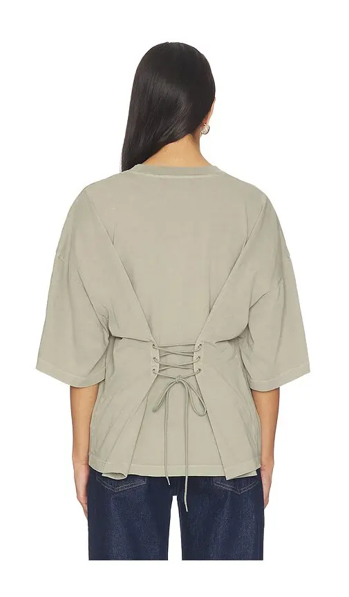 AGOLDE Ellery Tee Shirt With Lace-up Detail - Drab