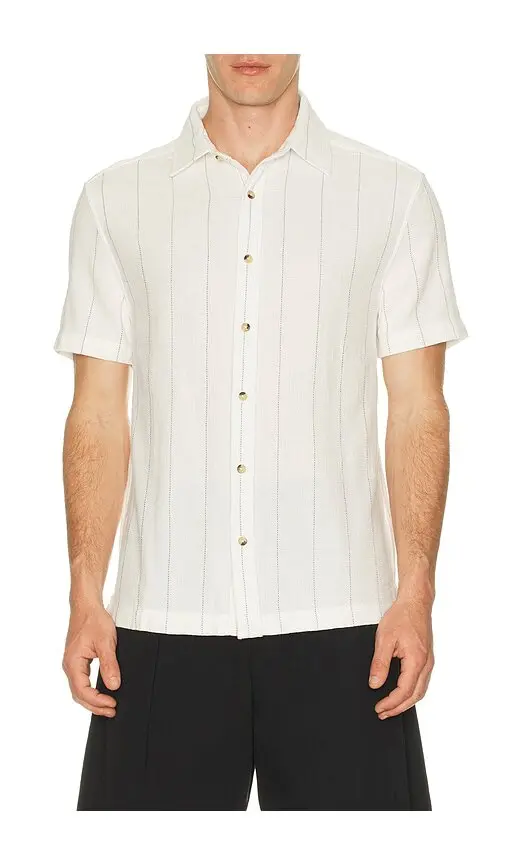 FAIR HARBOR Oasis Textured Short Sleeve Shirt In Cream - Shell Stripe