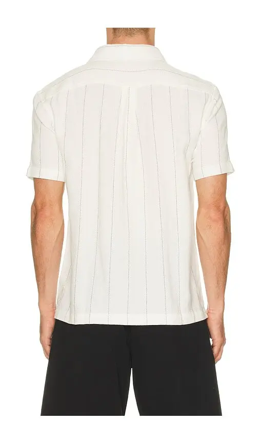 FAIR HARBOR Oasis Textured Short Sleeve Shirt In Cream - Shell Stripe