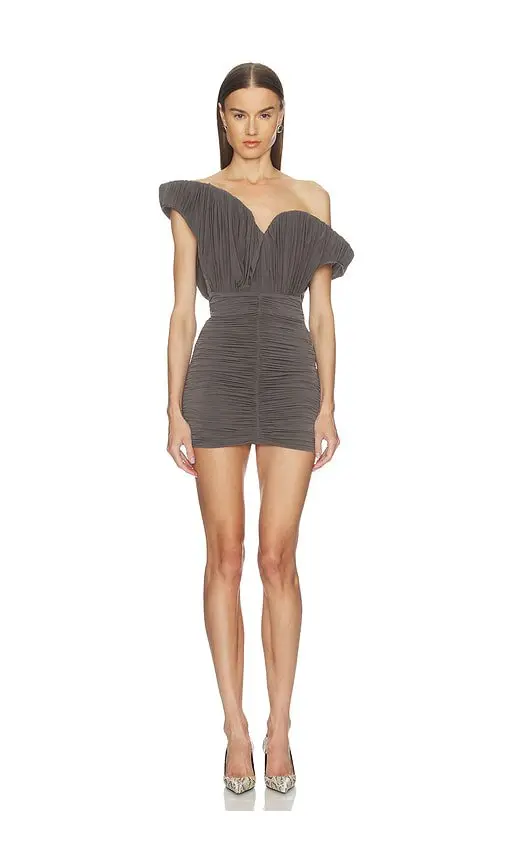 Magda Butrym Asymmetrical Ruched Off-the-shoulder Dress - Brown