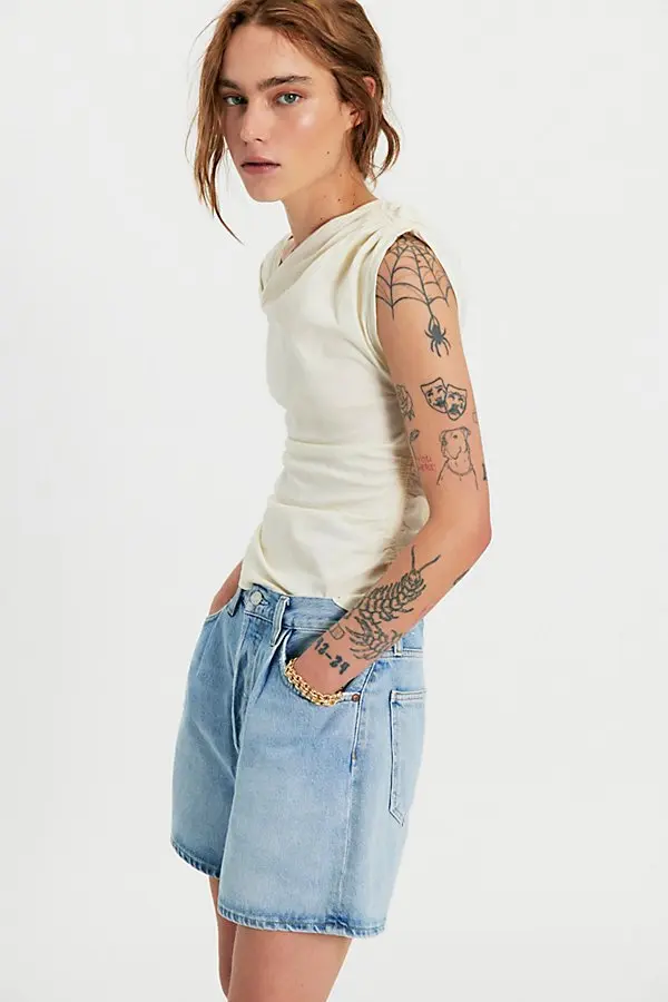 AGOLDE Rhoda Pleated Denim Shorts - Raft