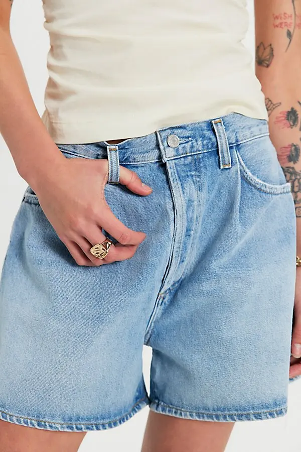 AGOLDE Rhoda Pleated Denim Shorts - Raft