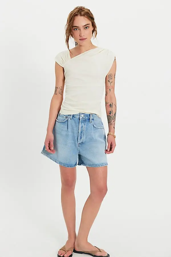 AGOLDE Rhoda Pleated Denim Shorts - Raft