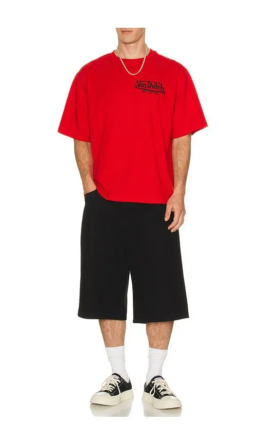 VON DUTCH Embroidered Logo Boxy Crop Tee In Red - Salsa