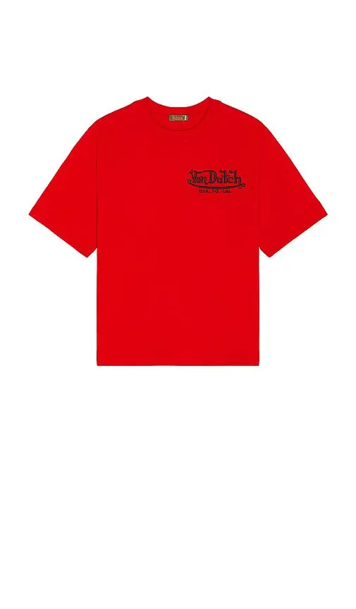 VON DUTCH Embroidered Logo Boxy Crop Tee In Red - Salsa