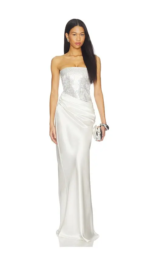 Retrofete Alexandra Embellished Strapless Gown - White & Silver