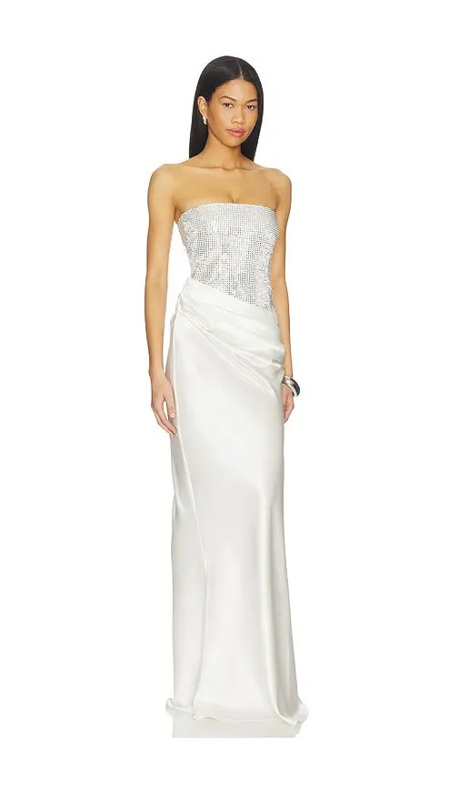 Retrofete Alexandra Embellished Strapless Gown - White & Silver