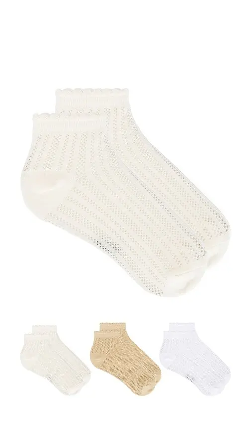 STEMS 3-pack Lace Knit Ankle Socks In Neutral - Almond