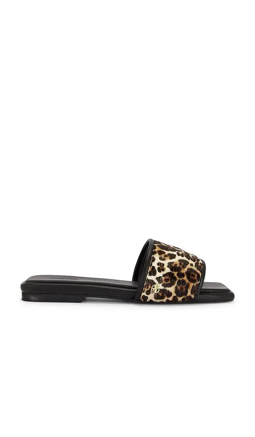 ANINE BING Print Leather Calf Fur Slide Sandals - Leopard