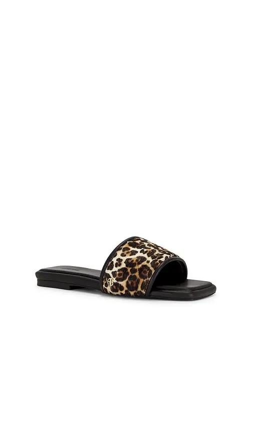 ANINE BING Print Leather Calf Fur Slide Sandals - Leopard