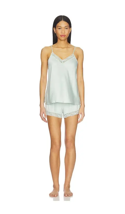 Flora Nikrooz Sonia Travel Set Solid Wrap And Cami Set With Lace In Mint - Celadon