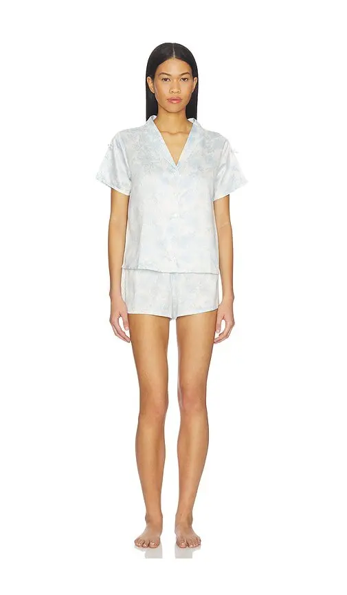 Flora Nikrooz Odessa Charm Shawl Collar Pajama Set With Bows In Baby - Blue