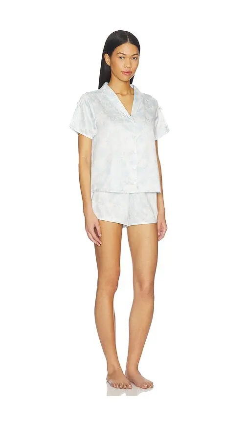 Flora Nikrooz Odessa Charm Shawl Collar Pajama Set With Bows In Baby - Blue
