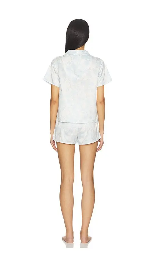 Flora Nikrooz Odessa Charm Shawl Collar Pajama Set With Bows In Baby - Blue