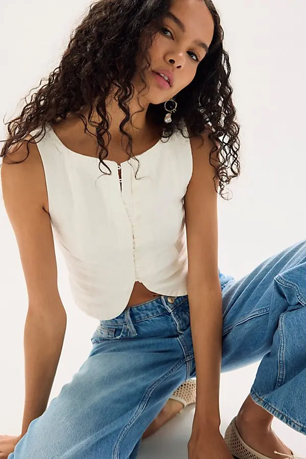 Free People We The Free The Sea Linen Tank - Clean Ivory
