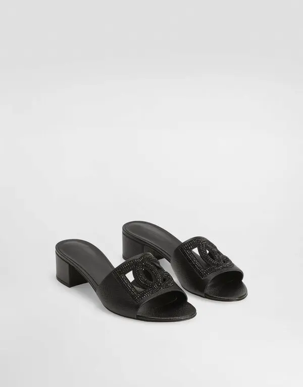 Dolce & Gabbana Dauphine Calfskin And Suede Mule With Rhinestones - Black