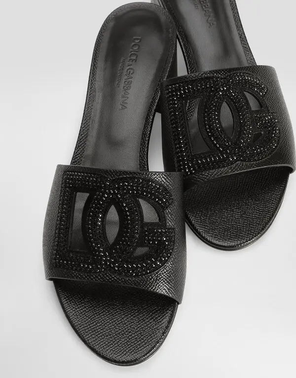 Dolce & Gabbana Dauphine Calfskin And Suede Mule With Rhinestones - Black
