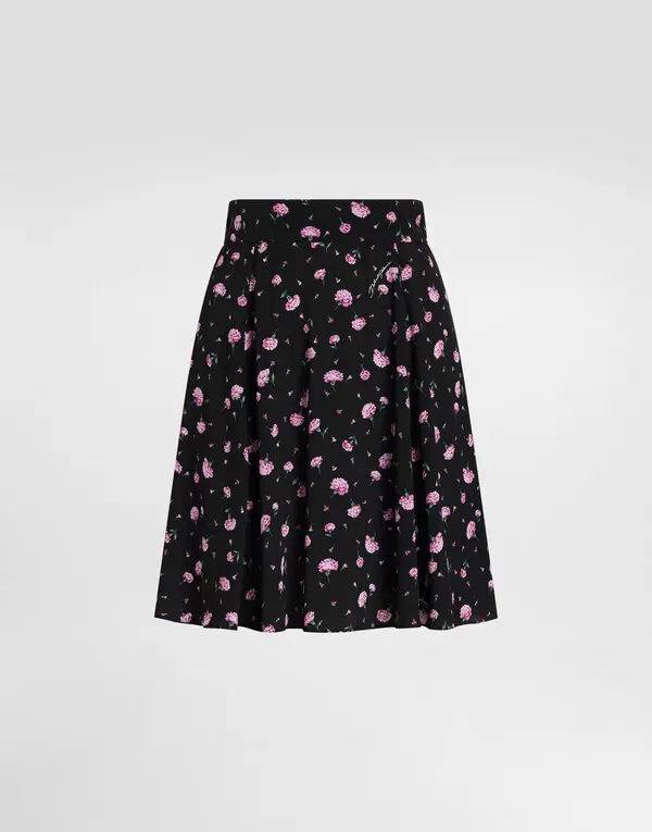 Dolce & Gabbana Carnations-print Silk Canvas Flared Skirt