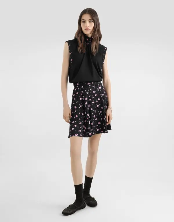 Dolce & Gabbana Carnations-print Silk Canvas Flared Skirt