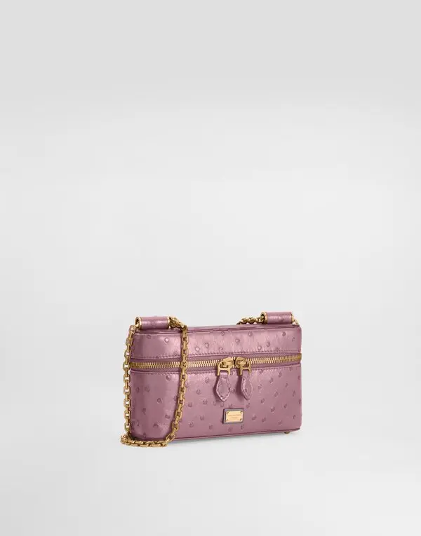 Dolce & Gabbana Sicily Small Shoulder Bag In Polished Ostrich Leather