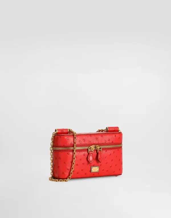 Dolce & Gabbana Sicily Small Shoulder Bag In Polished Ostrich Leather