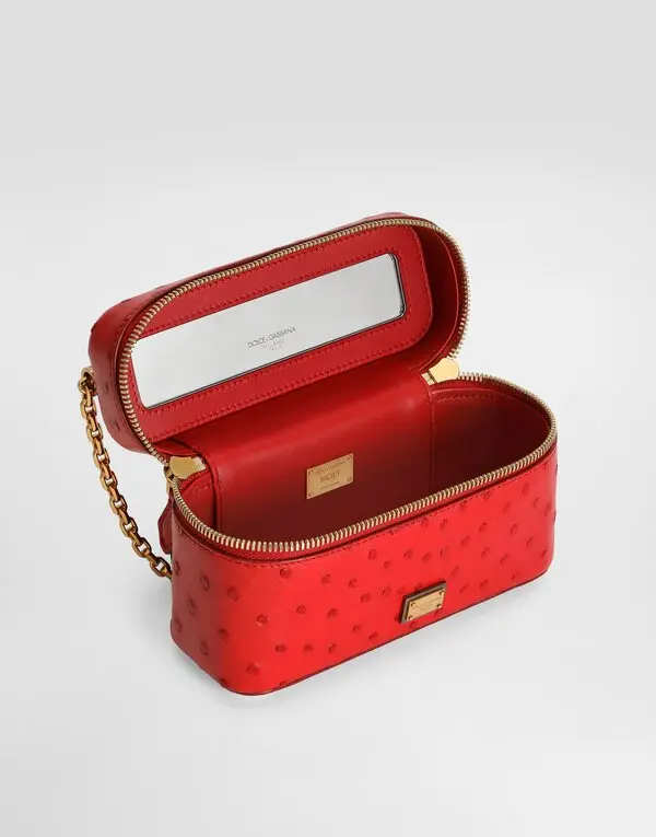 Dolce & Gabbana Sicily Small Shoulder Bag In Polished Ostrich Leather