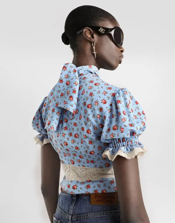 Dolce & Gabbana Rose-print Charmeuse Top - Multicolor