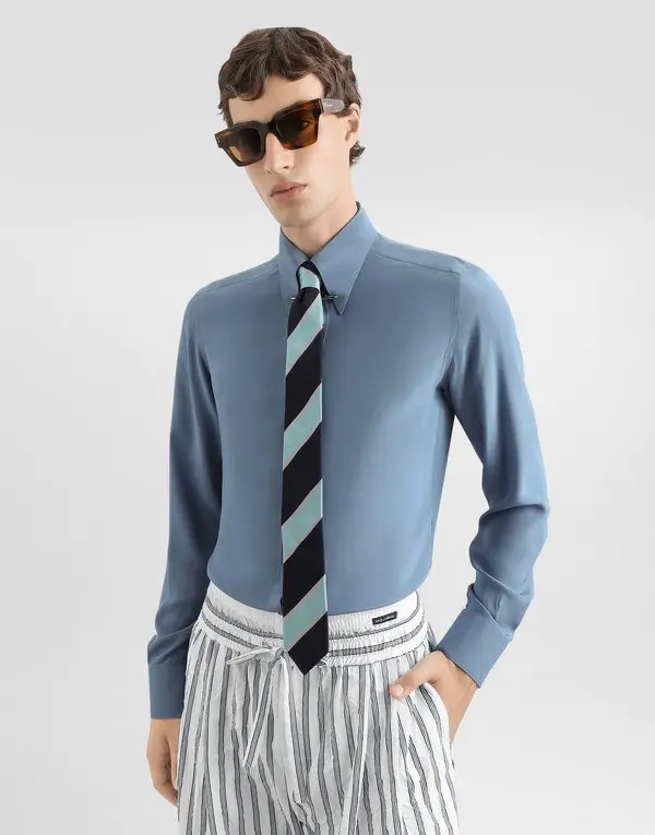 Dolce & Gabbana Silk Crêpe De Chine Gold Shirt - Azure