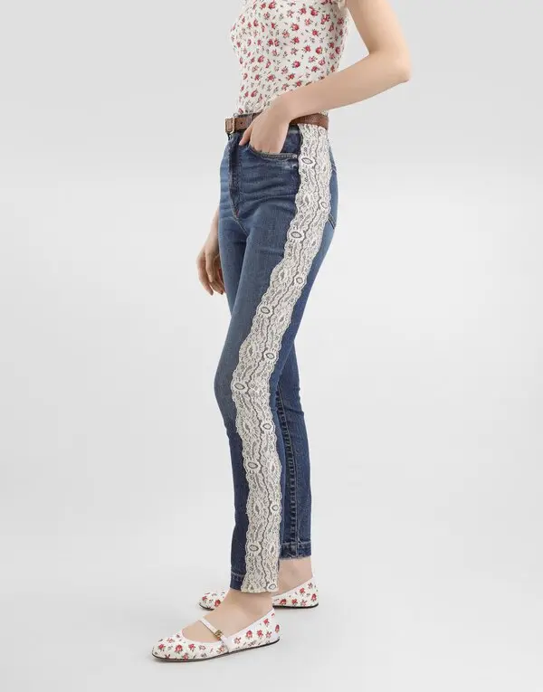 Dolce & Gabbana 5-pocket Denim Trousers With Lace