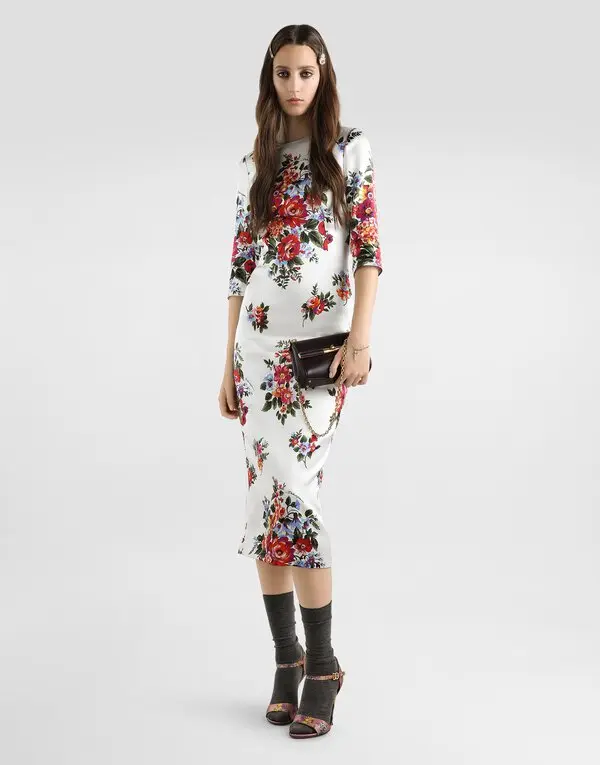 Dolce & Gabbana Flower Bouquet-print Satin Sheath Dress - Multicolor