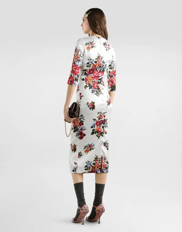 Dolce & Gabbana Flower Bouquet-print Satin Sheath Dress - Multicolor