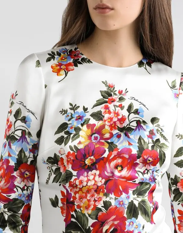 Dolce & Gabbana Flower Bouquet-print Satin Sheath Dress - Multicolor
