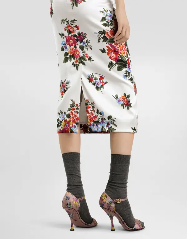Dolce & Gabbana Flower Bouquet-print Satin Sheath Dress - Multicolor