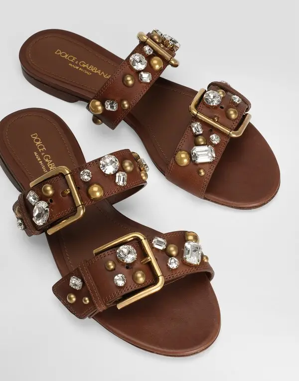 Dolce & Gabbana Cowhide Embellished Flat Slippers
