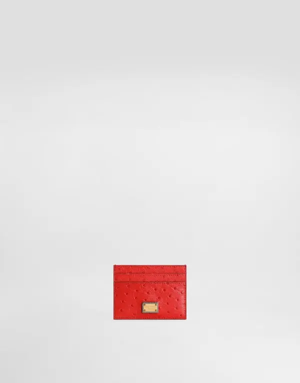 Dolce & Gabbana Polished Ostrich Leather Card Holder - Red