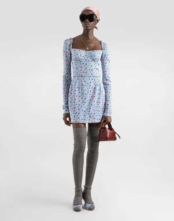 Dolce & Gabbana Rose-print Short Charmeuse Dress