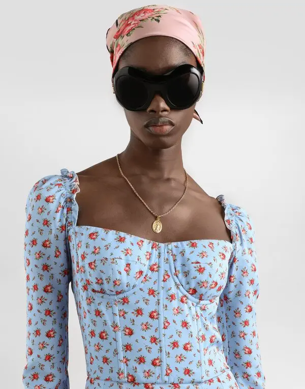 Dolce & Gabbana Rose-print Short Charmeuse Dress