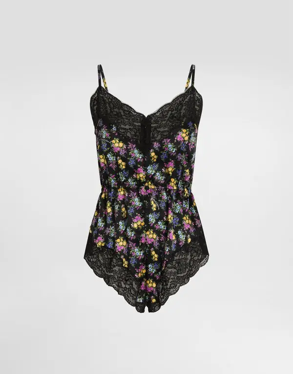 Dolce & Gabbana Floral-print Satin And Lace Bodysuit