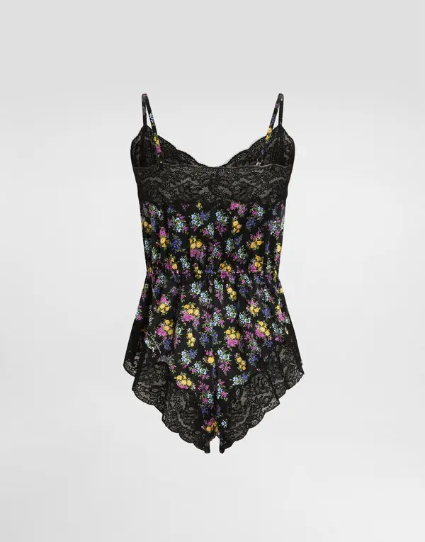 Dolce & Gabbana Floral-print Satin And Lace Bodysuit