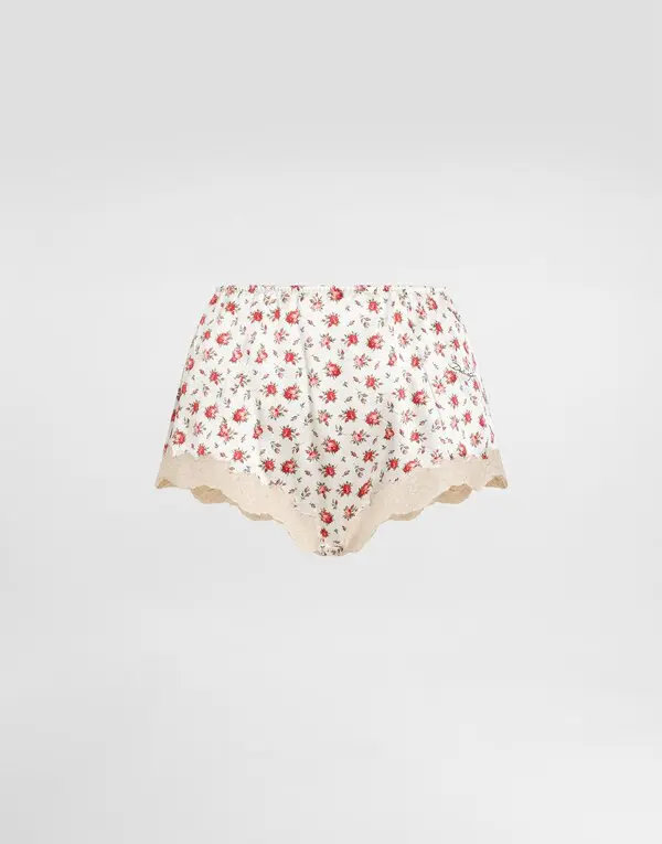 Dolce & Gabbana Small Rose-print Lace And Satin Briefs - Multicolor
