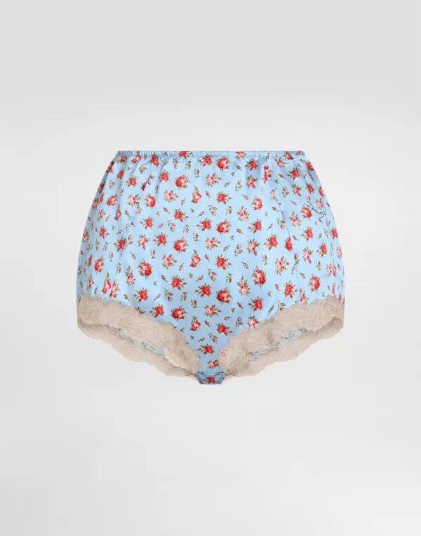Dolce & Gabbana Small Rose-print Lace And Satin Briefs - Multicolor