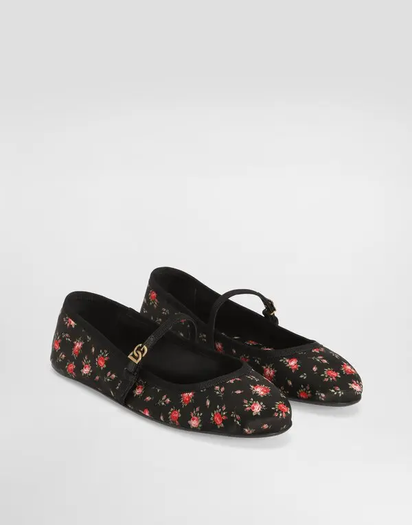 Dolce & Gabbana Satin Ballet Flats With Roses Print - Multicolor