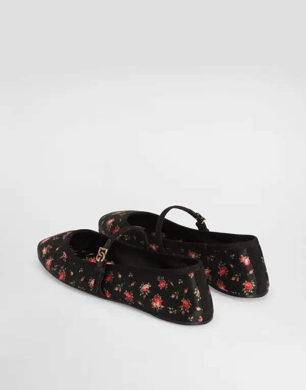 Dolce & Gabbana Satin Ballet Flats With Roses Print - Multicolor