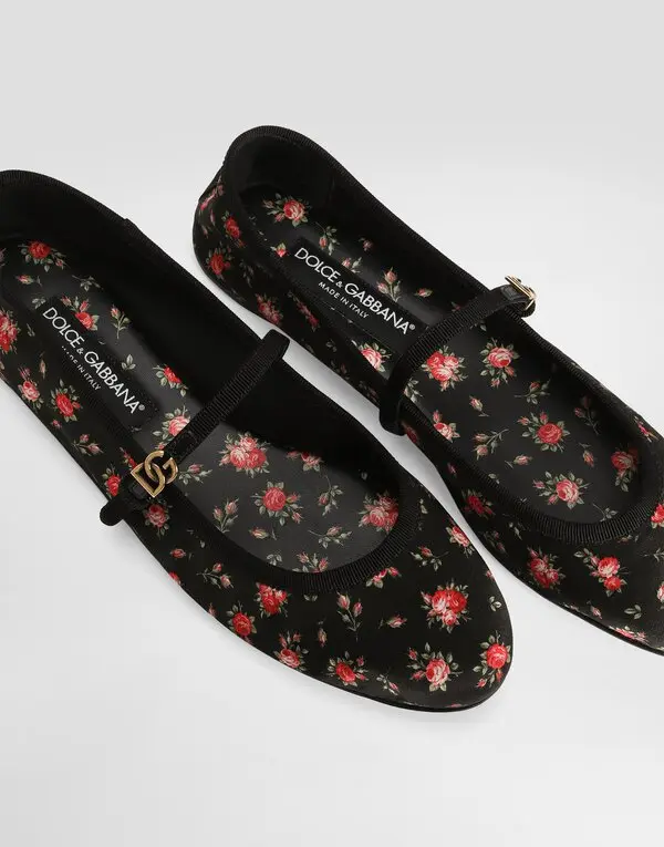 Dolce & Gabbana Satin Ballet Flats With Roses Print - Multicolor