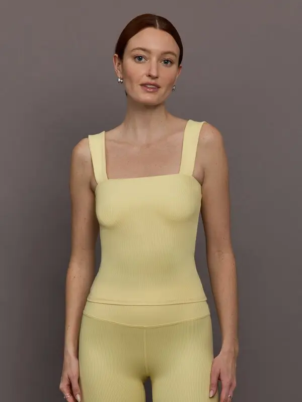 Carbon38 Square Neck Tank In Ribbed Melt - Banana