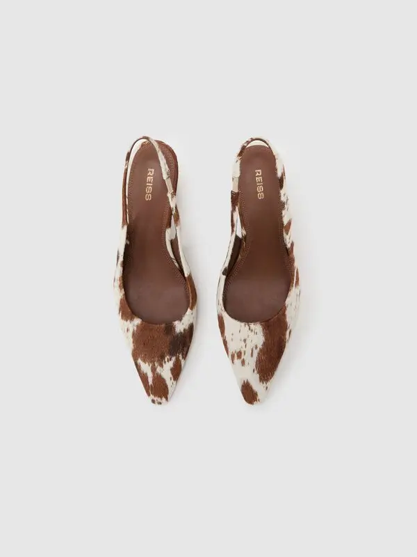 REISS Lorena Leather Cow-print Slingback Court Shoes - Brown