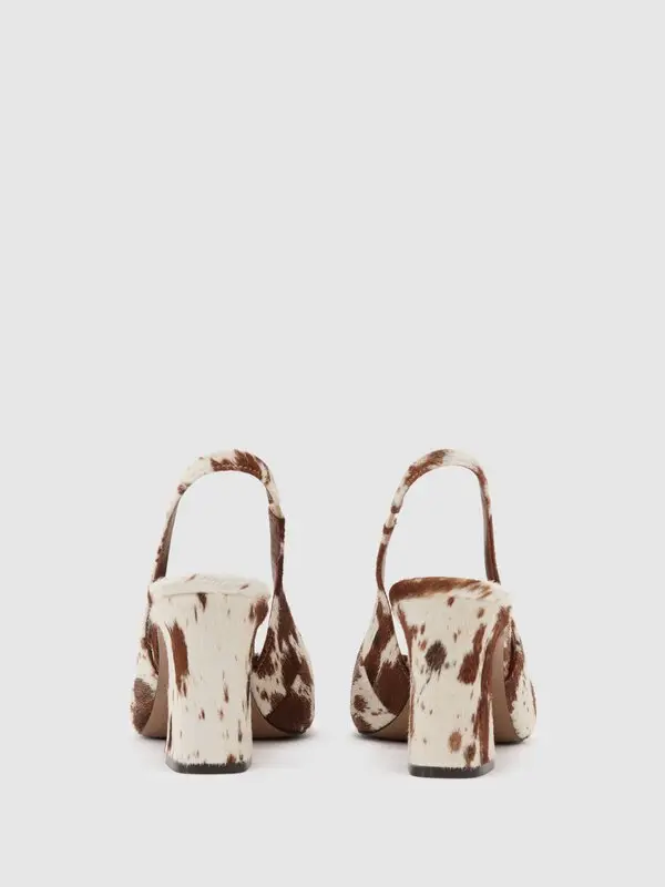 REISS Lorena Leather Cow-print Slingback Court Shoes - Brown