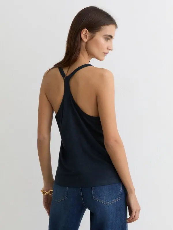 REISS Lidie Linen Racer-back Vest - Navy