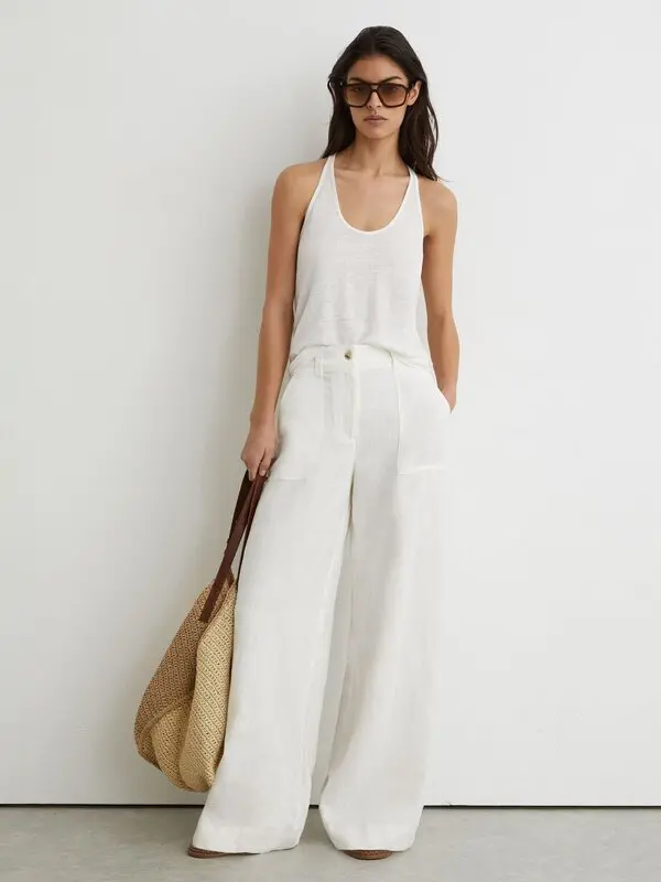 REISS Lidie Linen Racer-back Vest - White